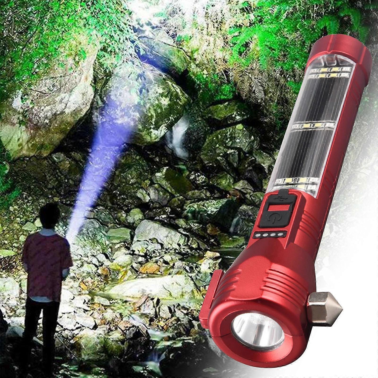 Solar, LED, USB Flashlight,USB Charging Car Strong Light Hammer ...