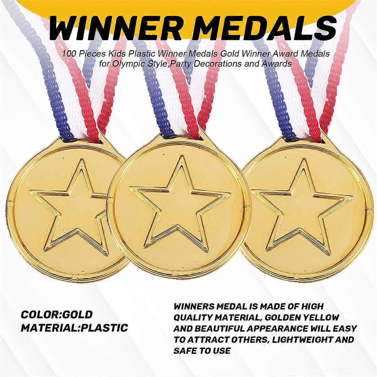 100 Pieces Kids Plastic Winner Medals Gold Winner Award Medals for ...