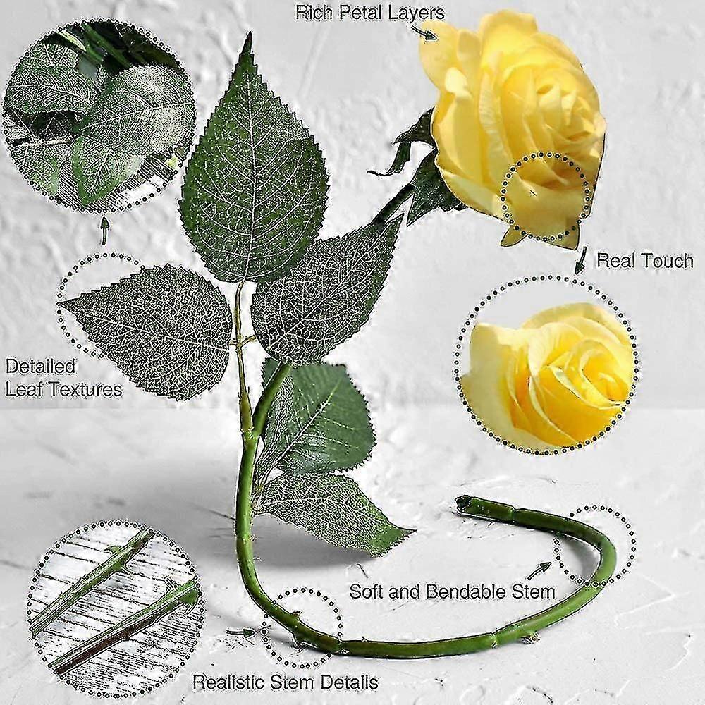 12st gula rosor konstgjorda blommor. Lång individuell stam Verklig ...
