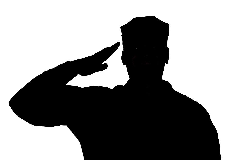 Silhouette of soldier giving hand salute. Poster | Fruugo UK