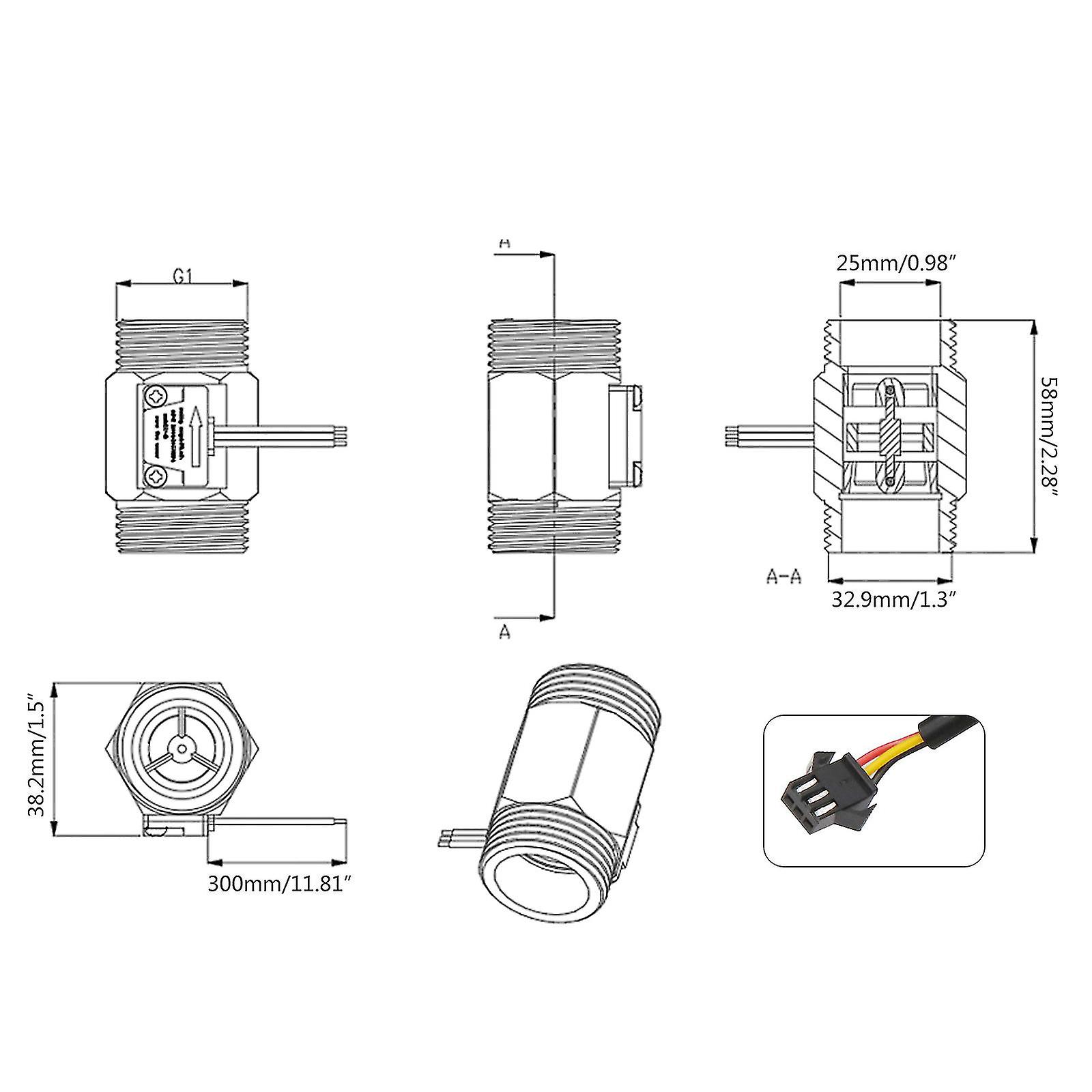 Water Flow Sensor Switch G1" Copper Hall Effect Liquid Switch Flowmeter ...