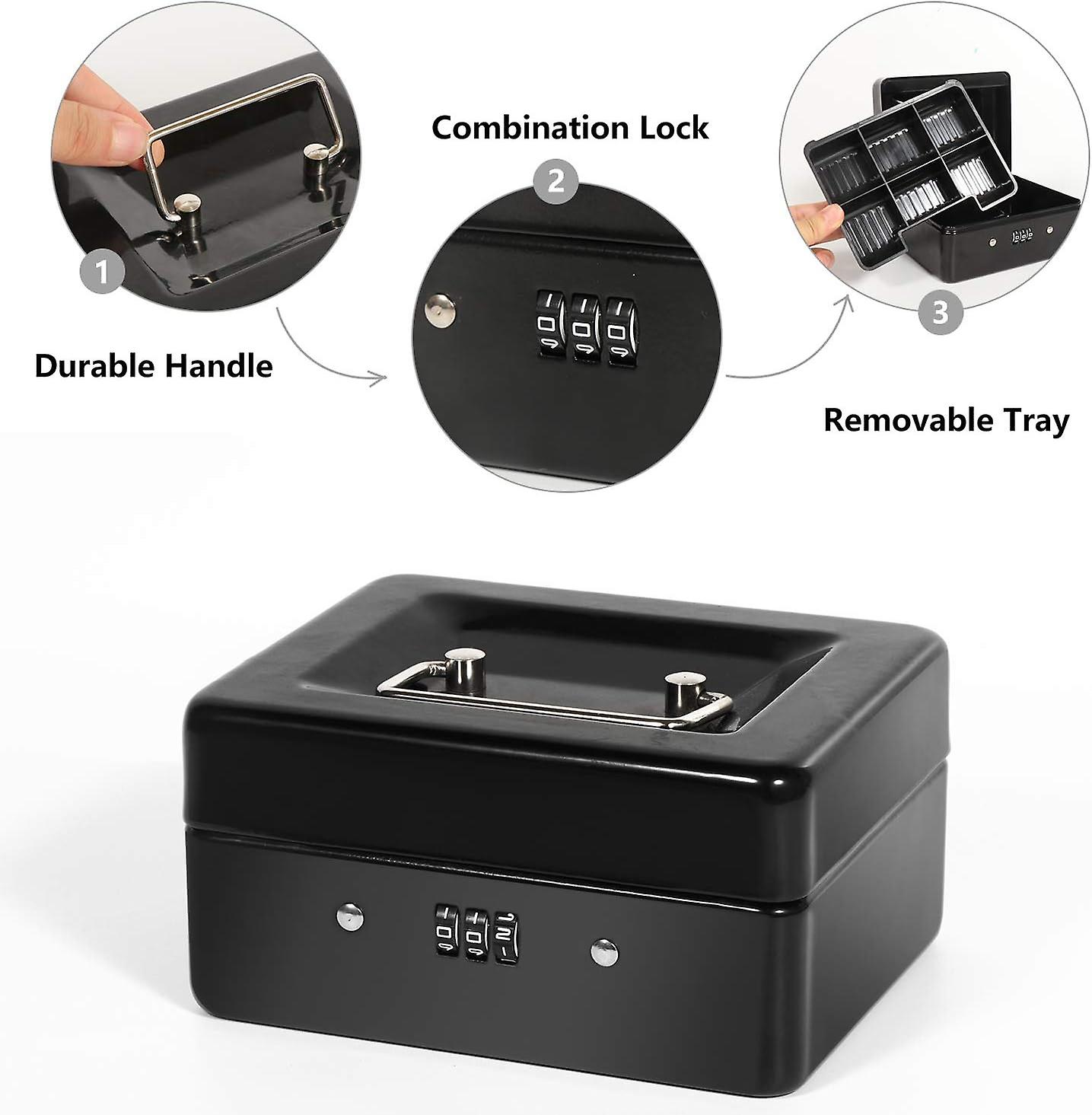 Small Cash Box with Lock Portable Metal Cash Box with Removable Tray ...