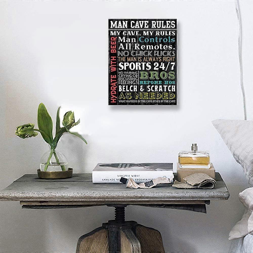 Man Cave Rules Canvas Wall Art Signs Funny Rustic Prints Signs Framed ...