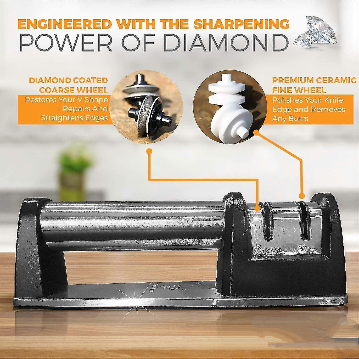 Knife sharpener for straight and serrated knives, 2 stage diamond ...