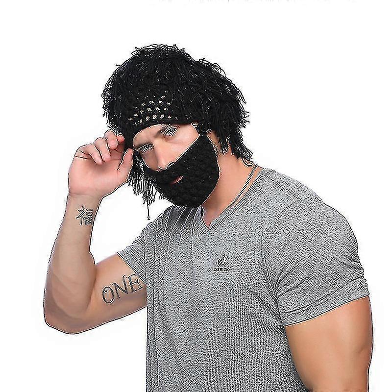 Knitted Beard Wig Hat Ski Mask Handmade Creative Beard Wig Warm Cap For ...