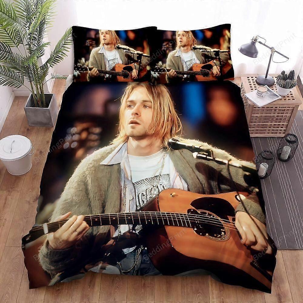 v2320 Bed Sheets Kurt Cobain Playing Guitar Photo Quilt Duvet Cover Set ...