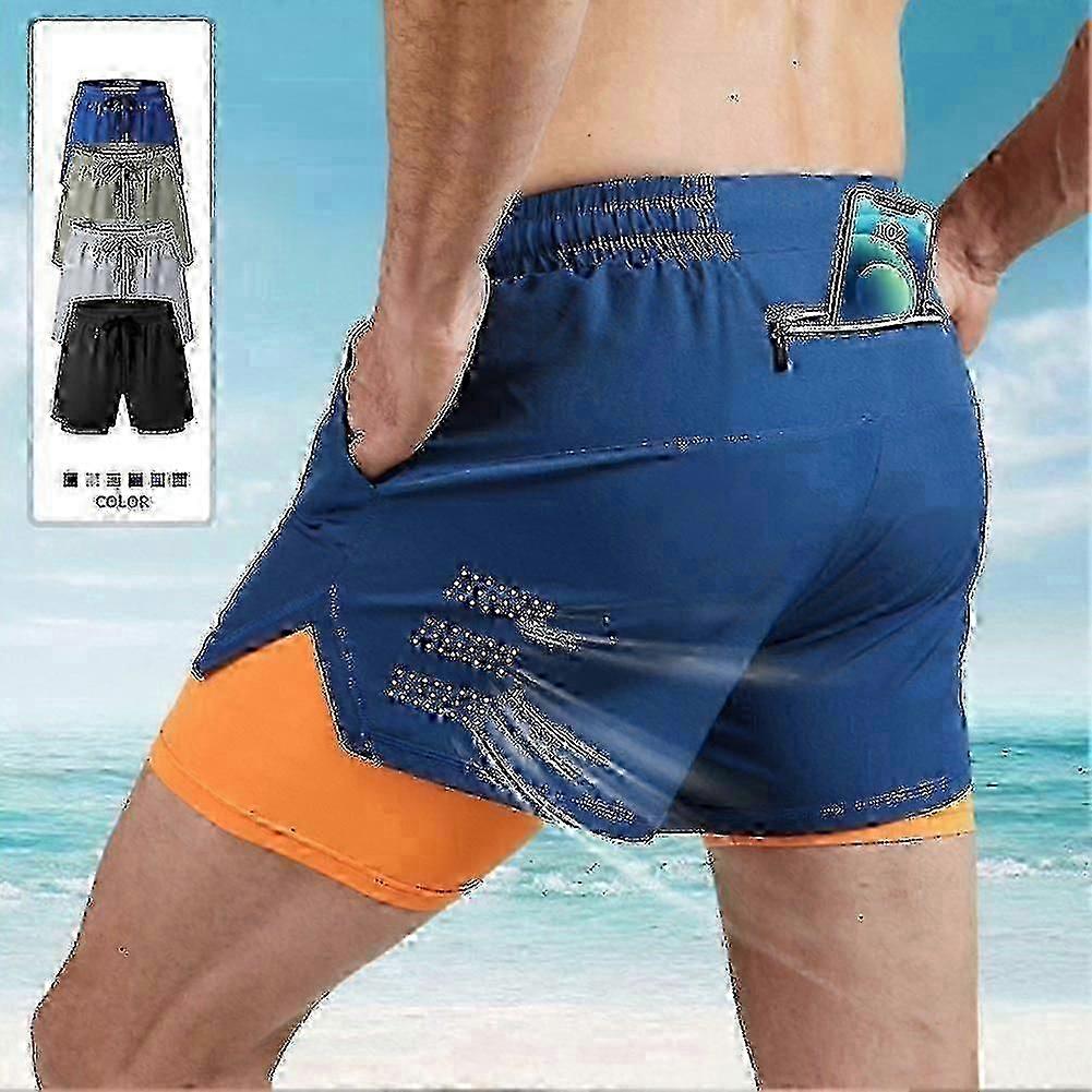 Men's Double Layer Sport Shorts With Zip Pocket Breathable Quick Drying ...
