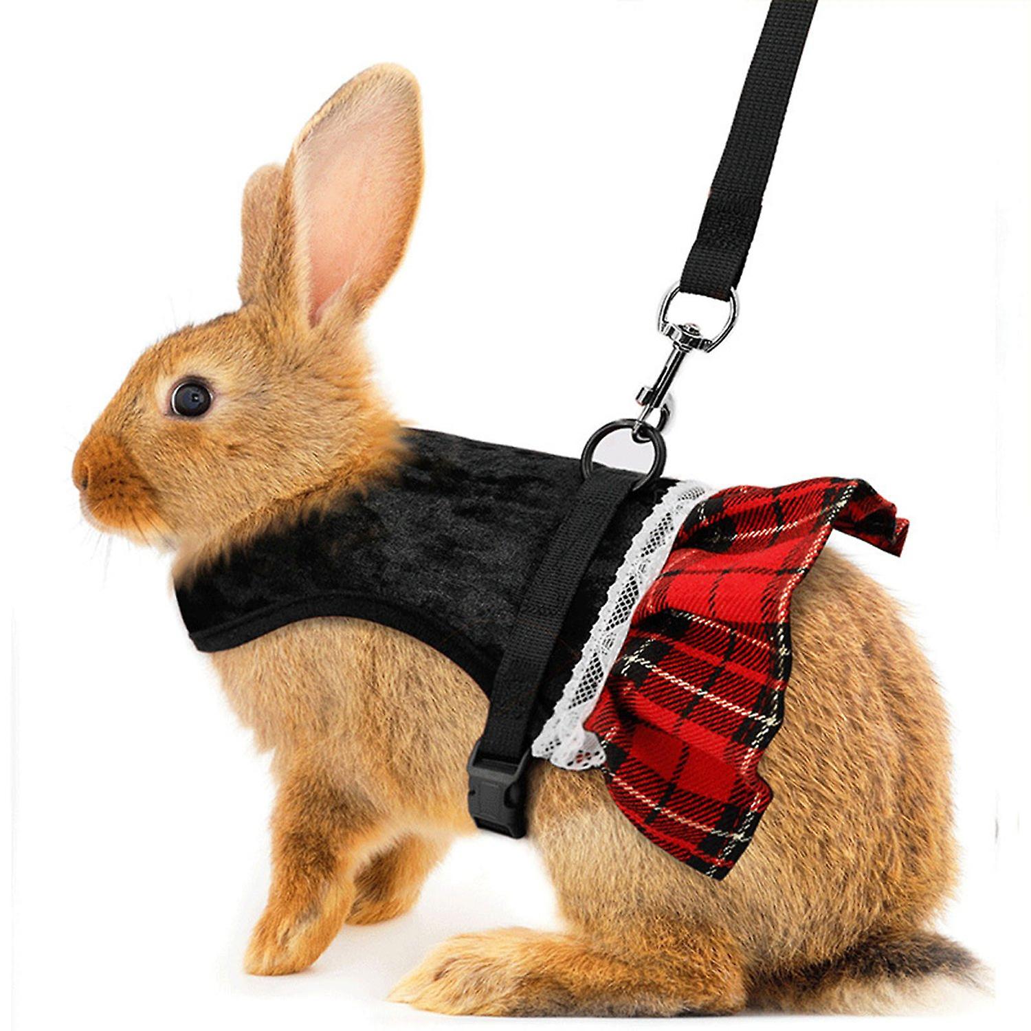 1 Set Pet Leash Cute Plaid Pattern Bunny Vest Dress Adjustable Rabbit ...