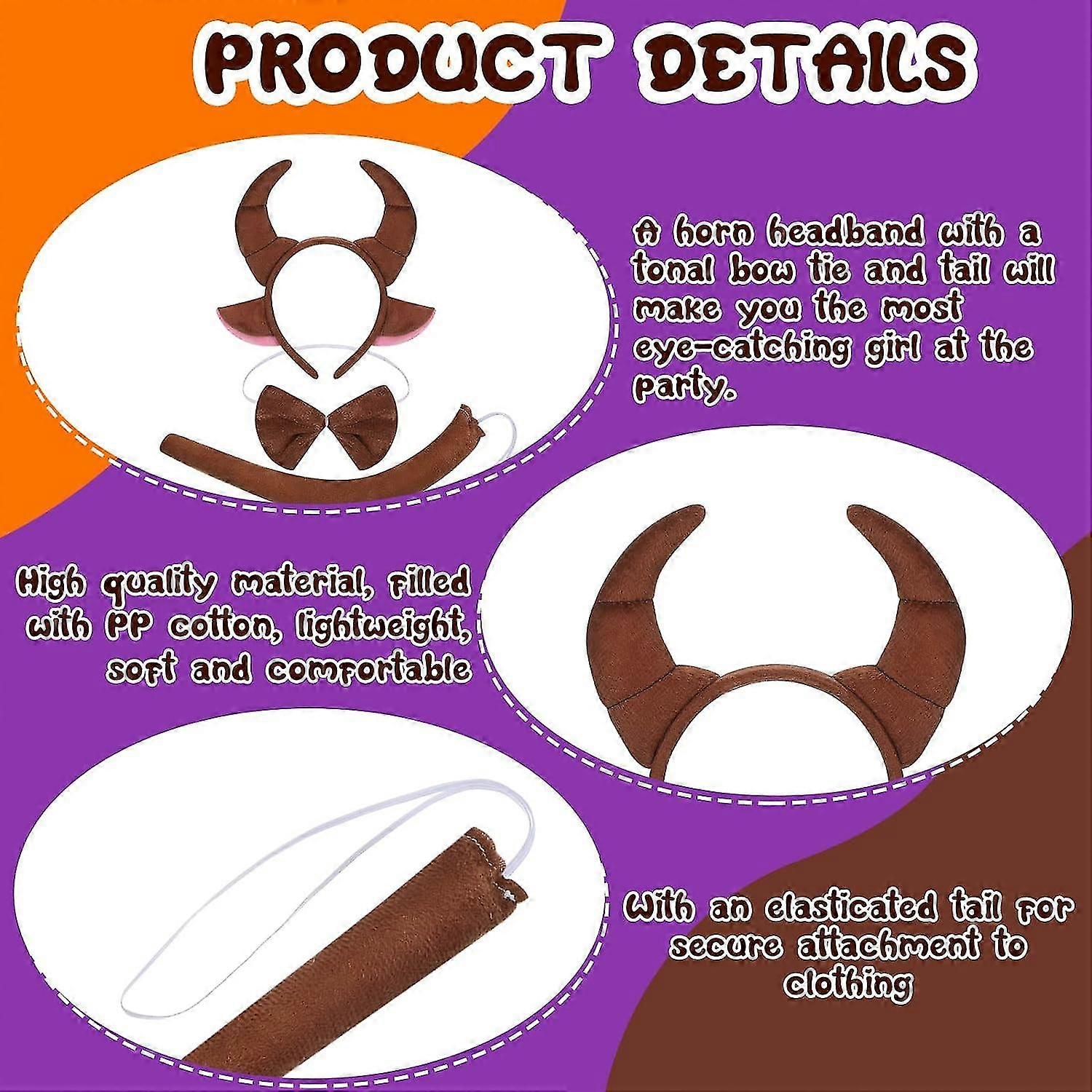 3 Pieces Horn Costume Accessories - Include Ox Bull Horn Shape Party ...