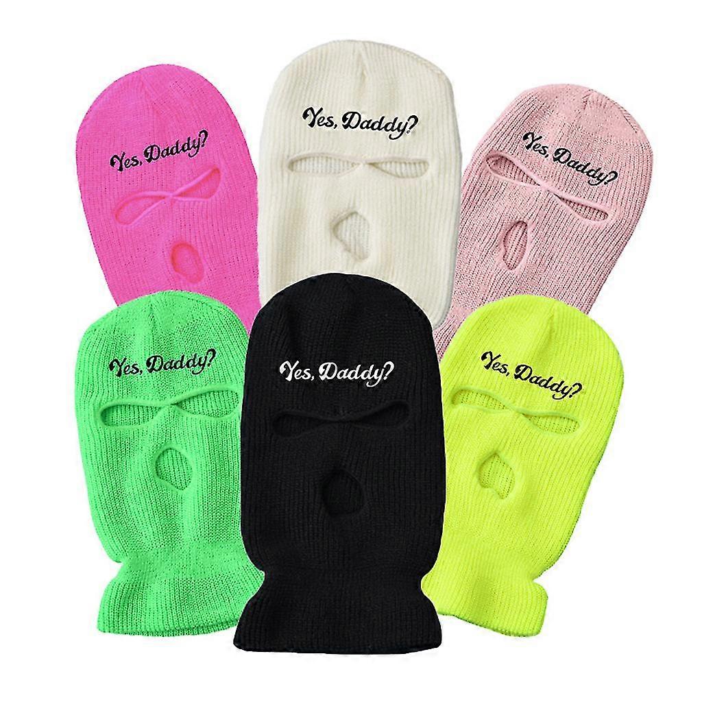 3 Hole Mask Knit Full Face Mask Yes Daddy Knitted Hat Winter Balaclava ...