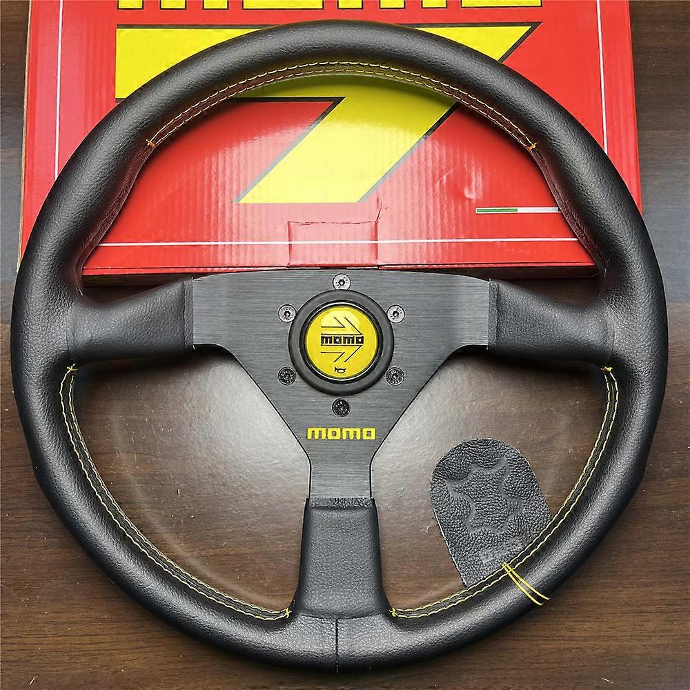 14inch 350mm Steering Wheel For MOMO V1 Style Flat Deep Dish Leather JDM Racing Sport With Horn ...