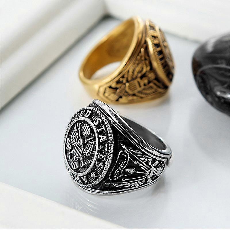 Vintage US Army Military Ring Mens Gold/Silver Color Stainless Steel US ...