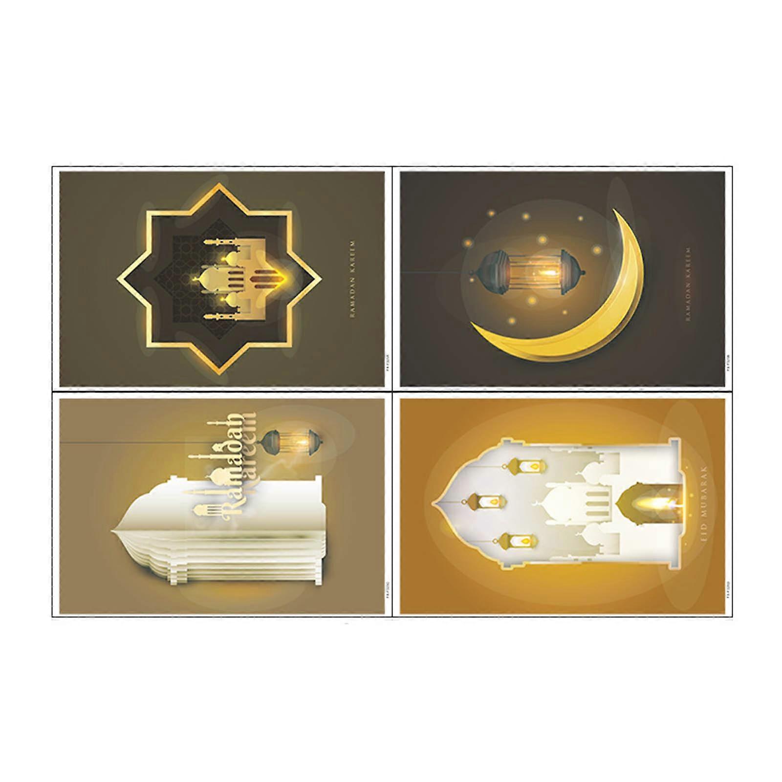 Eid Mubarak Wall Stickers 4 Sheets Moon Castle Construction Window ...