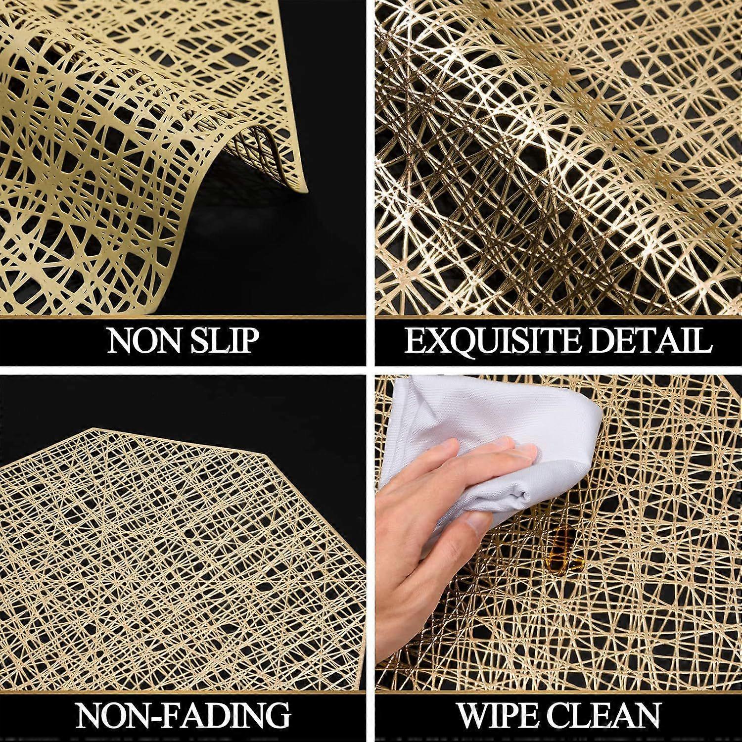 6pcs Octagonal Gold Placemats Hollow Out Mats Vinyl Non Slip Heat ...