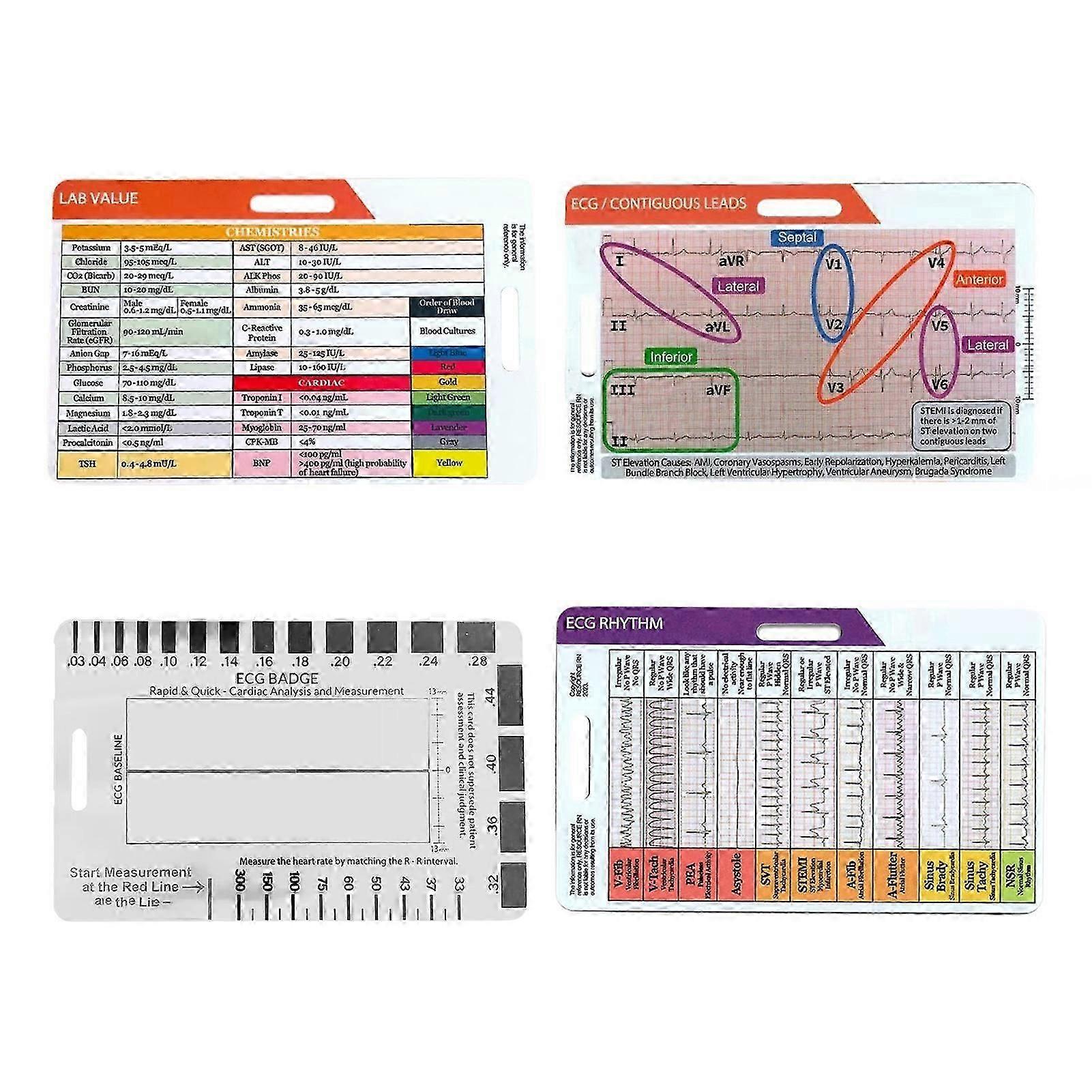 ECG/EKG Rhythm Pocket Card, Double Sided Design EKG Rhythm Interpretation Badge Card ECG Rate ...