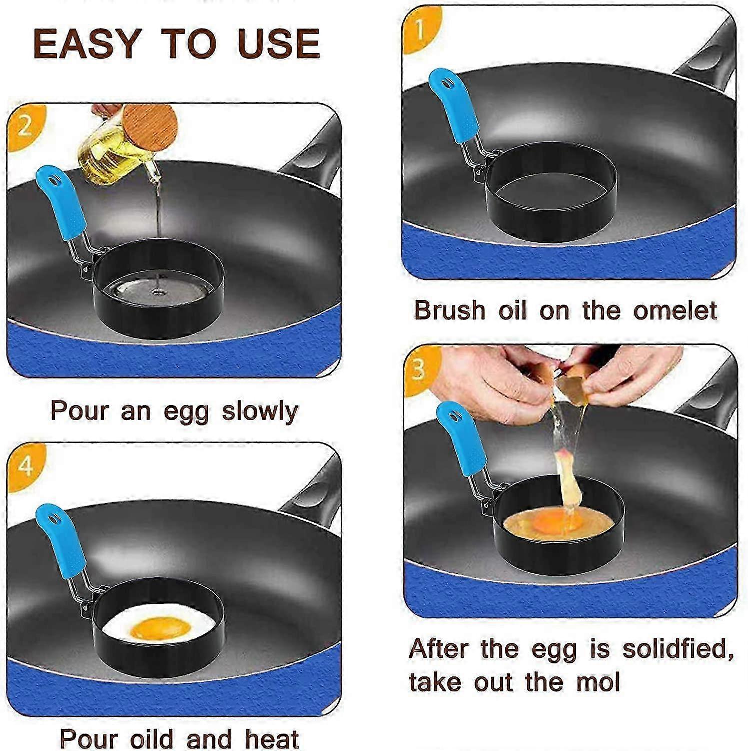Egg Rings, 4pcs Stainless Steel Egg Rings Non Stick Breakfast Cooking ...