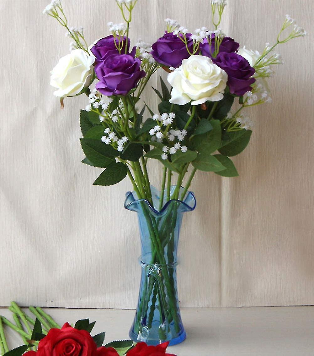 10 Pack Artificial Flowers, Real Looking Rose Long Stem Silk Artificial ...