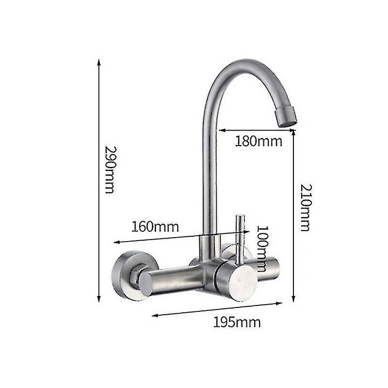 304 Stainless Steel Wall-mounted Faucet Wall-mounted Large Curved Hot ...