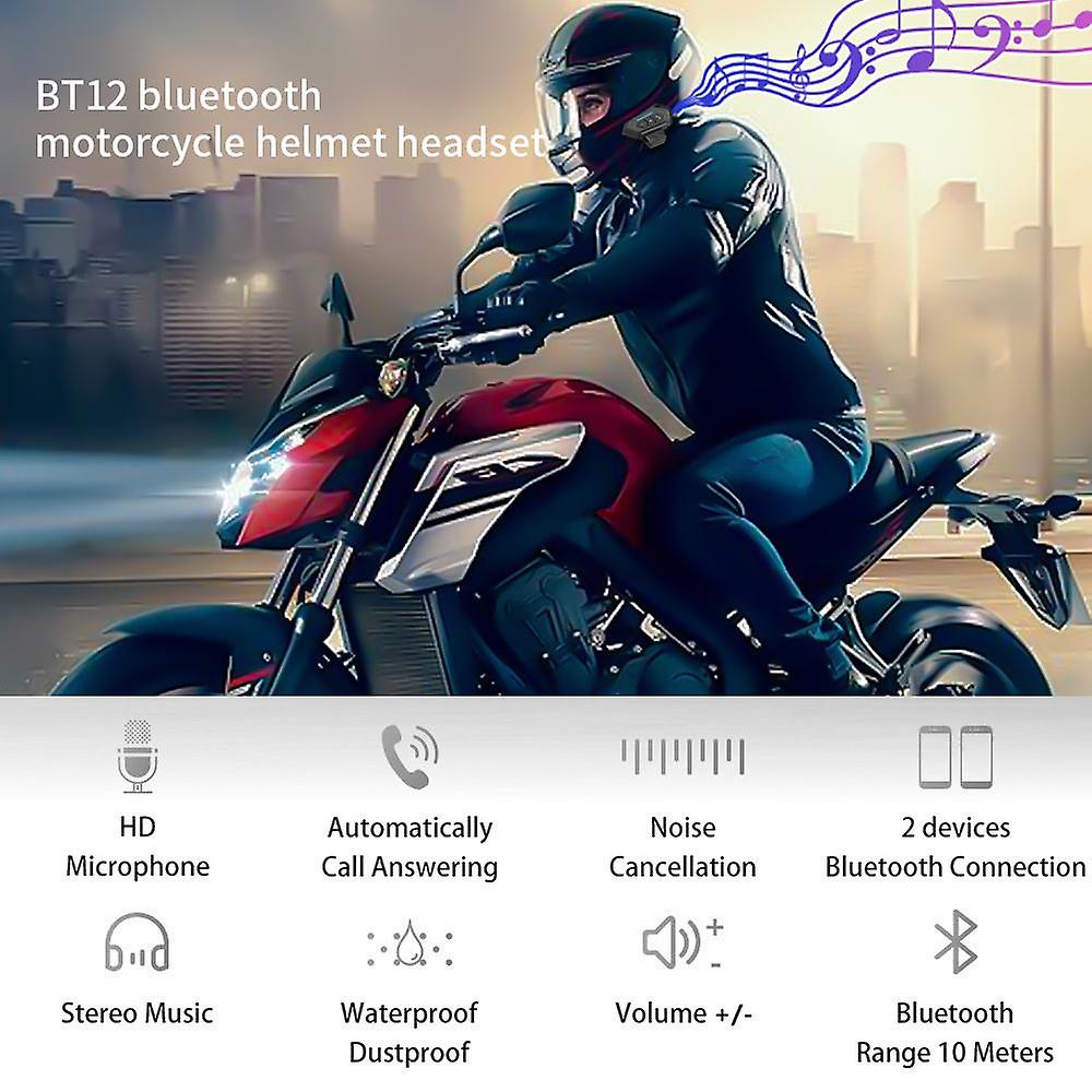 BT12 Moto Helmet Headset Bluetooth Headphones Music Share Noise Cancel ...