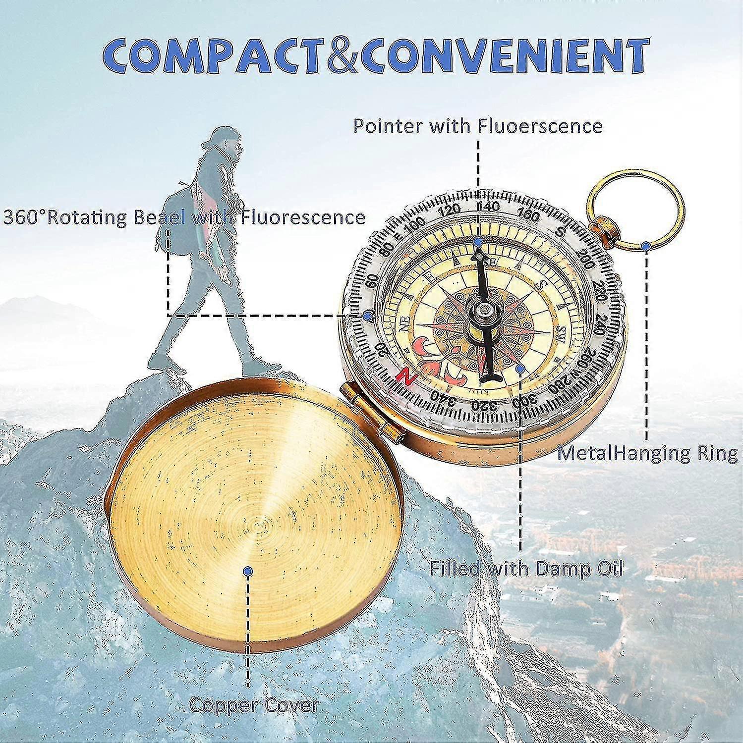 g50f Gold Flip Brass Compass, Luminous Premium Pocket Watch Compass ...
