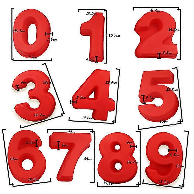 10 Inch 9 Pieces Large Size Number Moulds Baking Forms Silicone Number ...