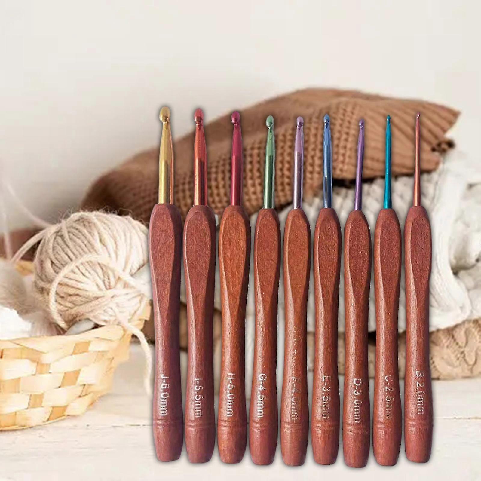 9x Crochet Hooks Set Crochet Pins Diy With Wooden Handle 9 Sizes Crafts ...