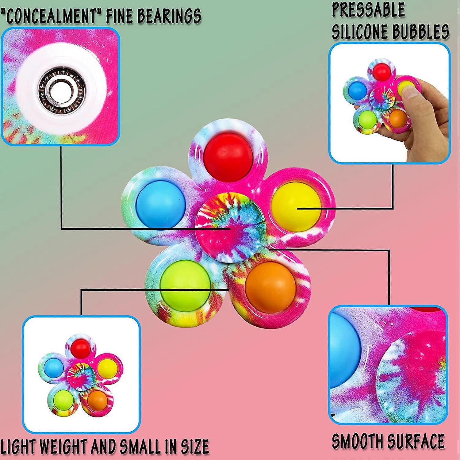 Fidget Spinner Pop Toys 4 Pack, Tie-Dye Push Popper-Bubble Fidget Toys ...