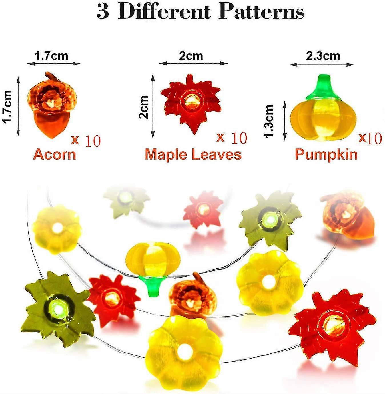 Fall Decor String Lights - 10ft 30led 3d Pumpkin, Maples, And Acorns ...