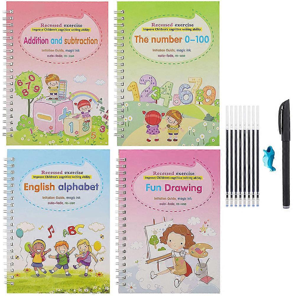 4pcs English Practice Copybook Reused Handwriting Copybook Tracing Book ...
