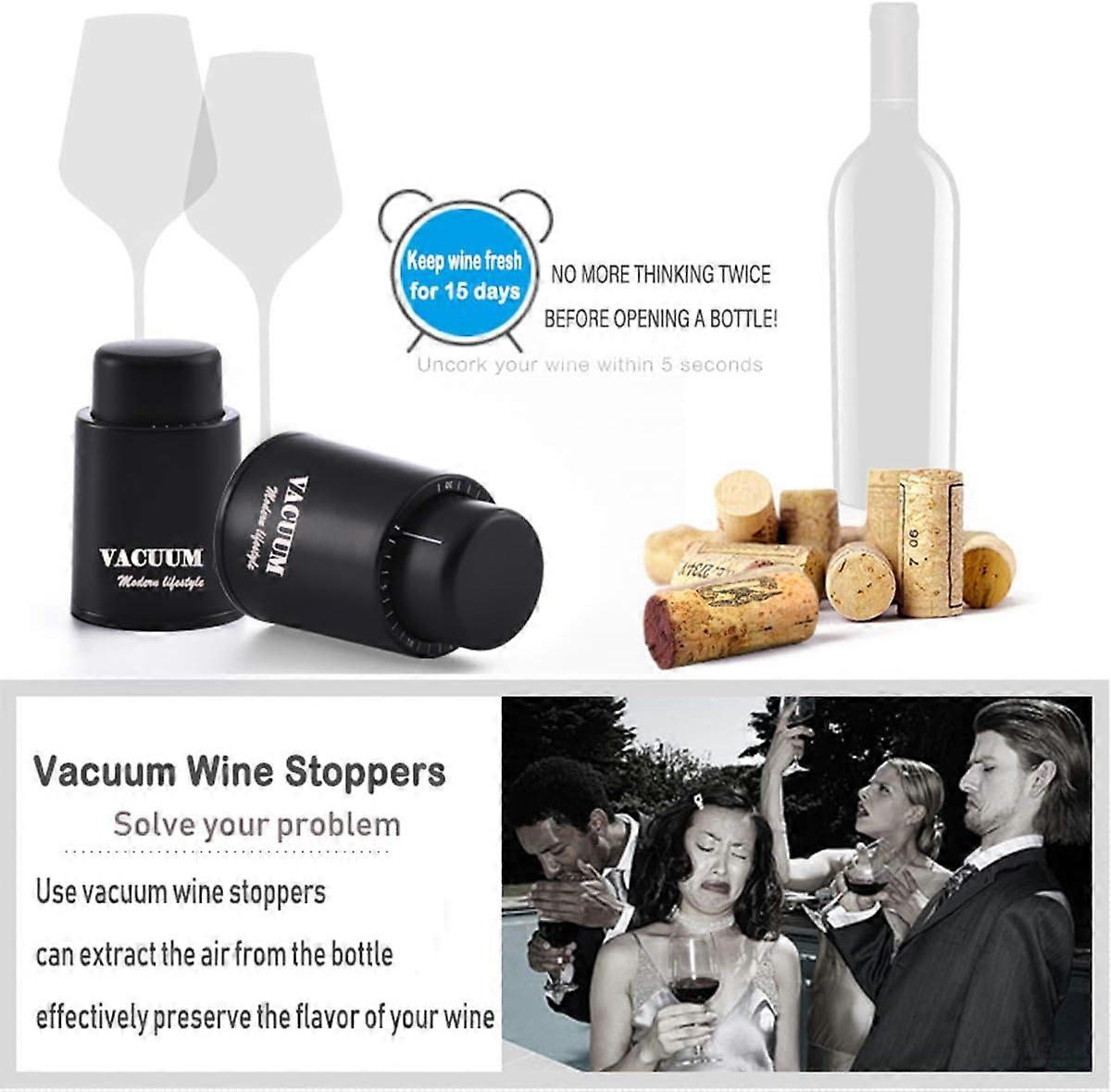 [2 Pack] Wine Bottle Stoppers - Real Vacuum Wine Stoppers - Reusable ...