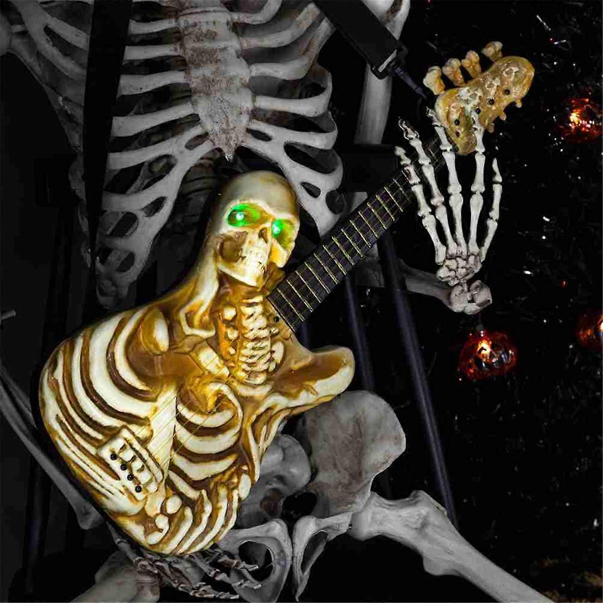 Lighted Rockin' Skeleton Guitar with Sound Halloween Decoration ...