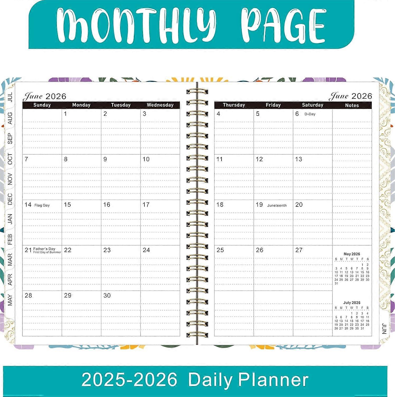 Daily Planner 2025-2026, Weekly Monthly Calendar July 2025 - June 2026 ...