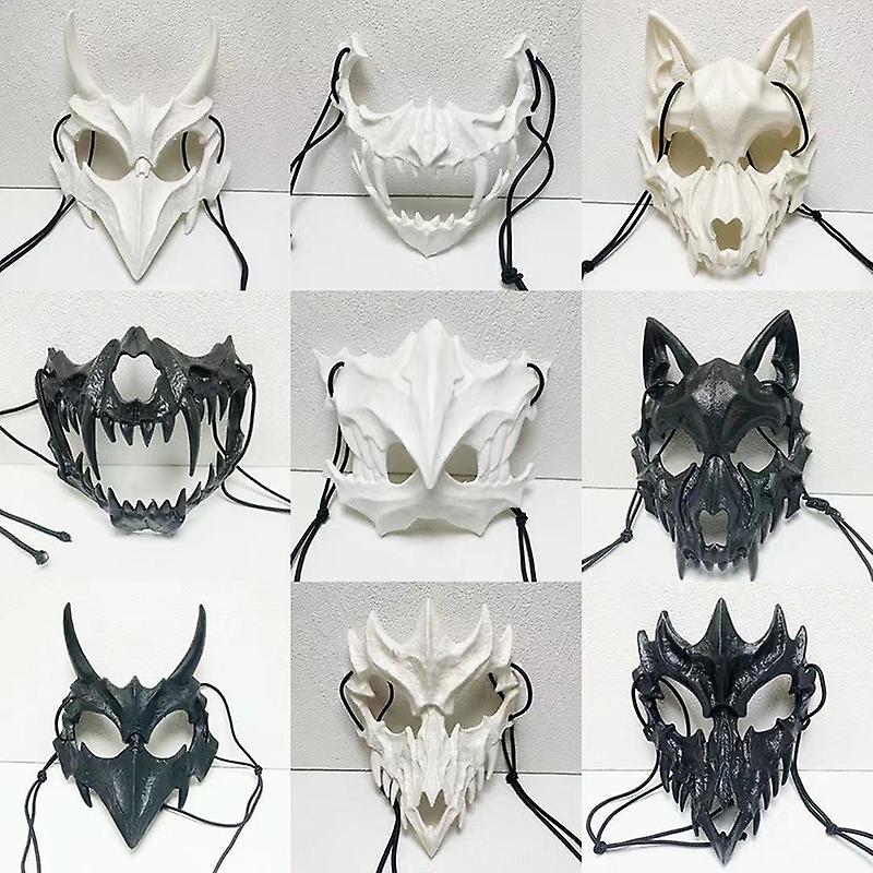 Skull Mask Party Long Teeth Demon Skeleton Half Face Mask Cosplay ...