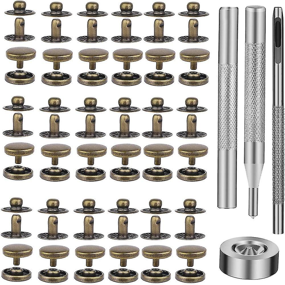 50 Sets Leather Snap Fasteners Kit Black Metal Snap Buttons Stainless ...