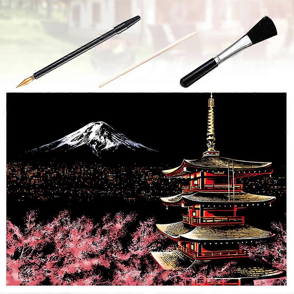 1 Set of 4pcs DIY Scratch Picture Mount Fuji Night Scene Scratching ...