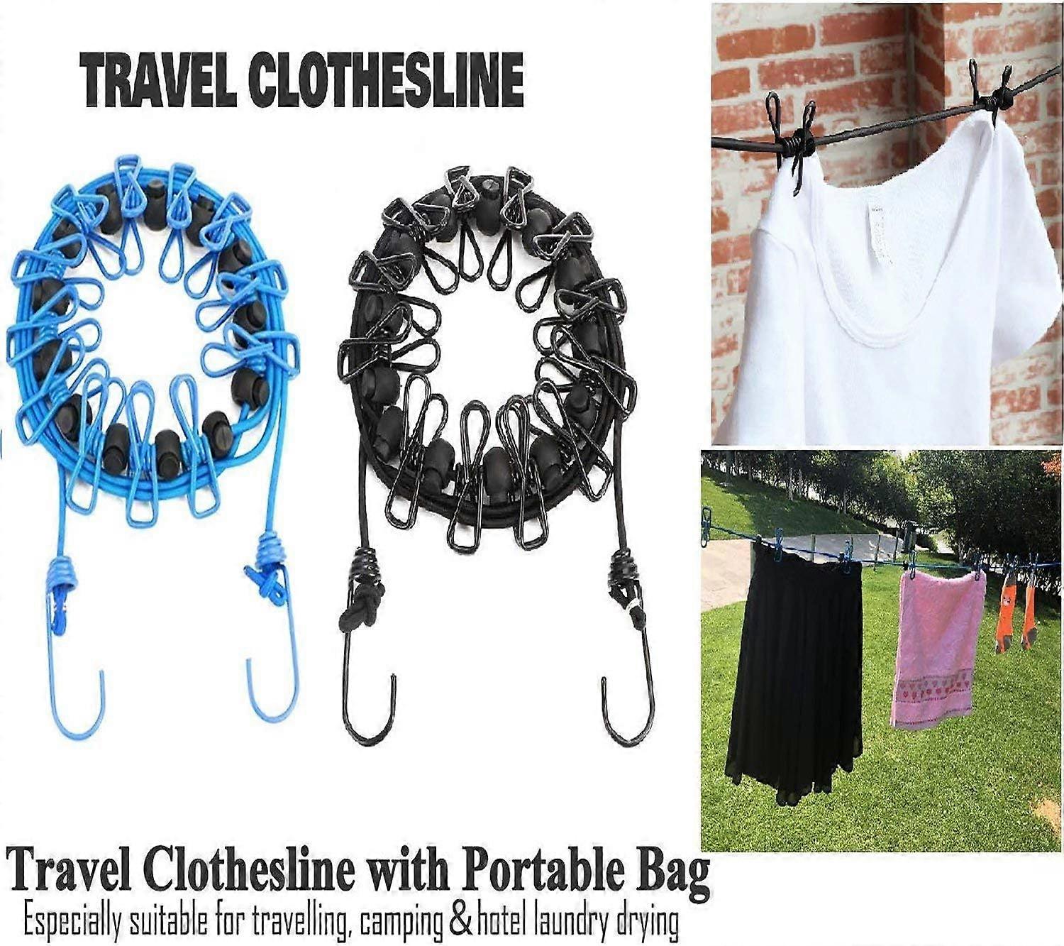 2024,2 Pack Portable Clothes Lines with Clothes Pegs Portable ...