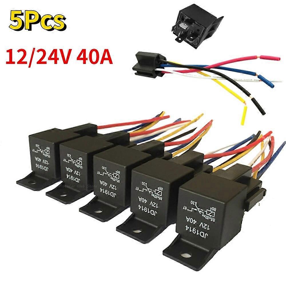 5Pcs Waterproof Automotive Relay 12V 24V 5Pin 40A Car Relay with Black ...