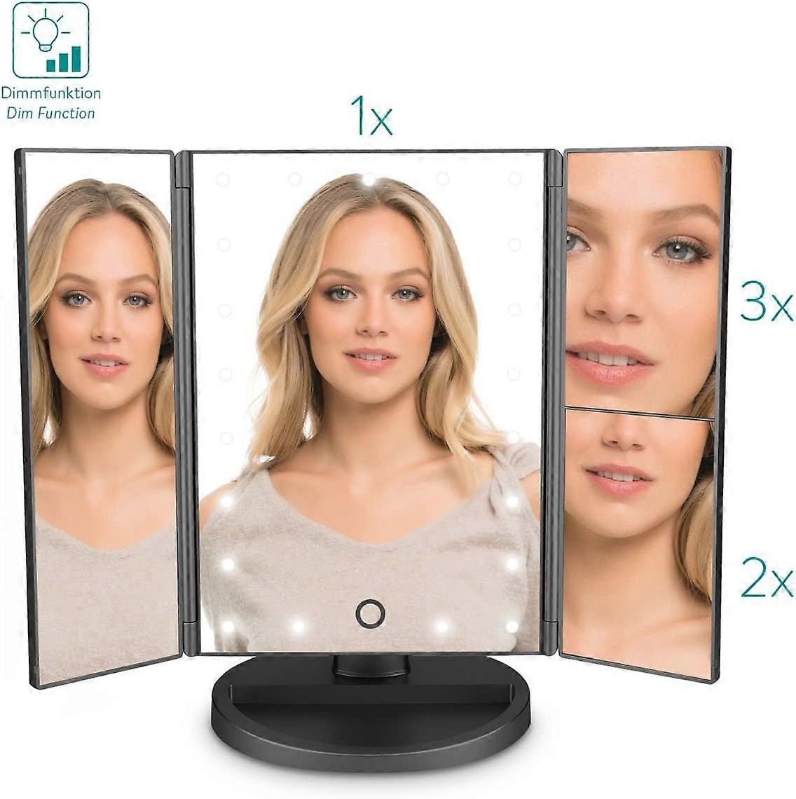 3 Sided LED Illuminated Desk Mirror - Freestanding Folding Triptych ...