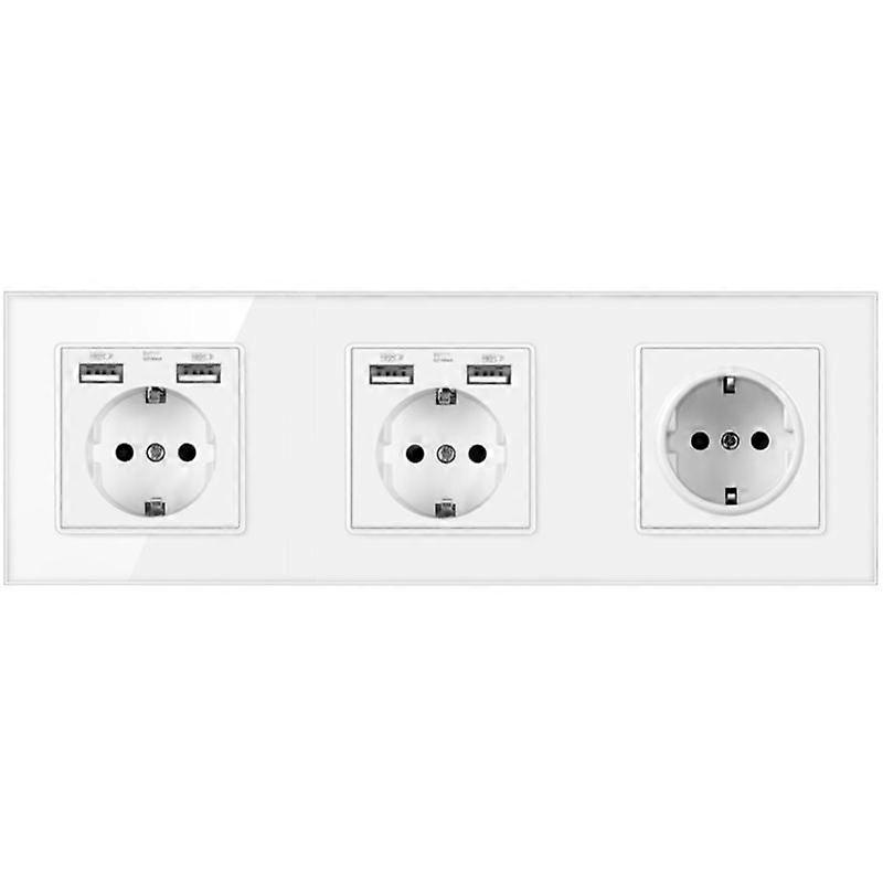 EU Wall Triple Sockets 16A With 4 USB 2.1A, Flush-Mounted 3-Way Power ...