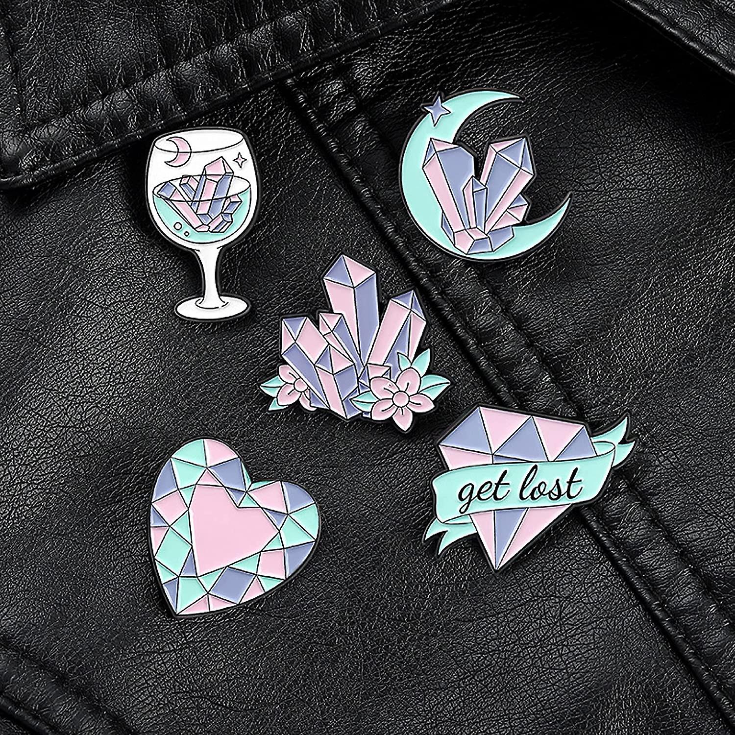 Stickers Set Of 5 Enamel Lapel Pins Diamond Crystal Clusters Moon Wine ...
