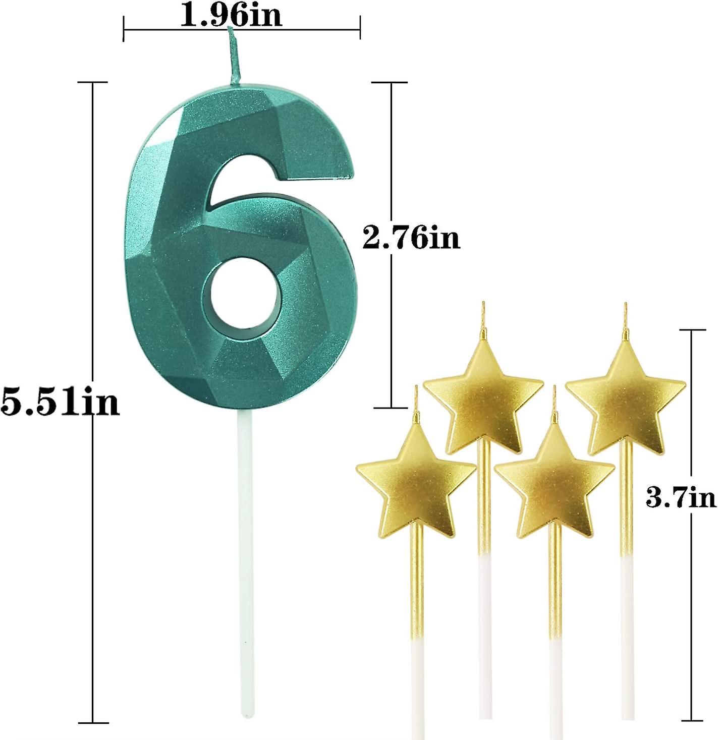 Green Number 6 Birthday Candles And Star Birthday Candles 2.76 Inch ...