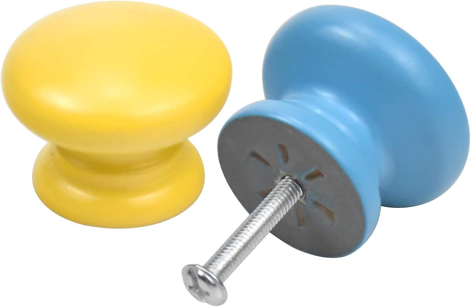 8 Pcs Colorful Cabinet Door Knob Wooden Drawer Knobs Round Pull Handle ...