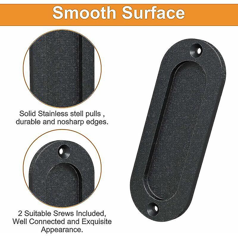 2 Pack Oval Recessed Sliding Door Handle, Matte Black, Stainless Steel ...