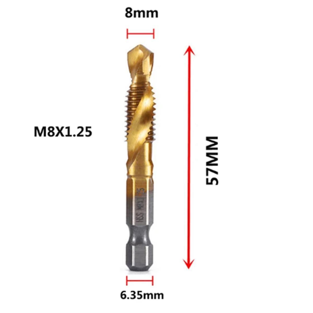 M8x1.25 Hex Shank Titanium Plated HSS Screw Thread Metric Tap Drill Bits Screw Machine Compound ...