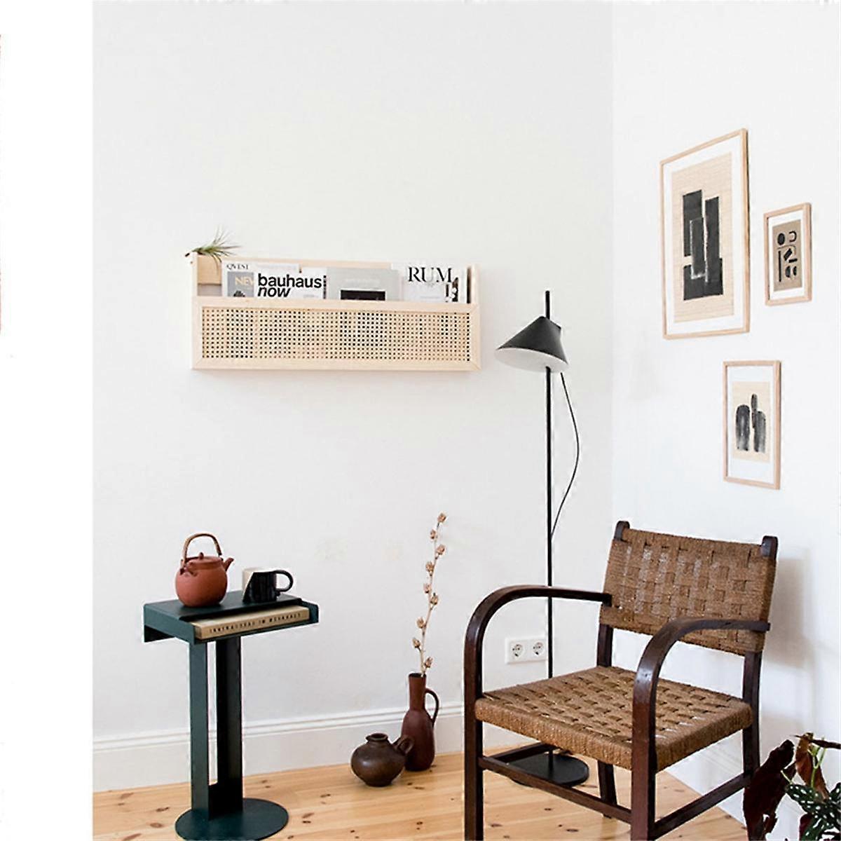 Wooden Magazine Wall Rack with Rattan File Holder Hanging File Rattan ...