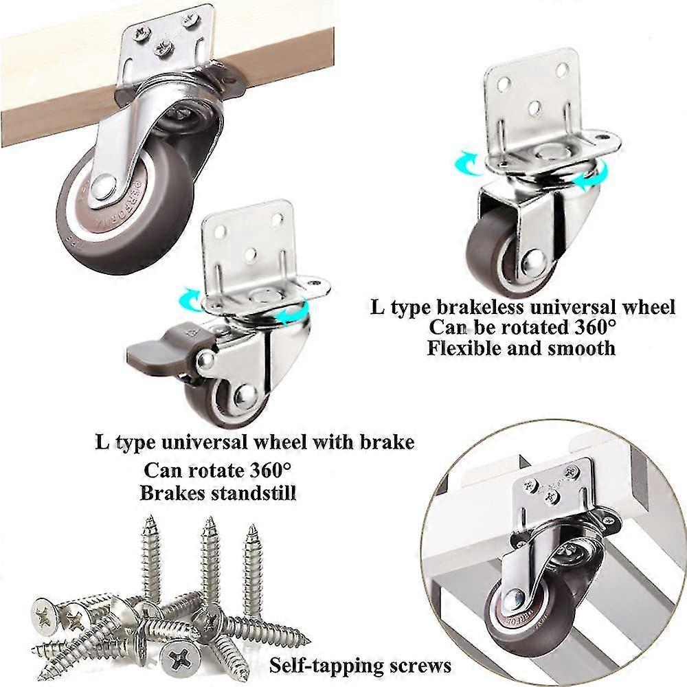 Set Of 4 Small Furniture Casters 25mm With Brake 10*2 Screws Swivel ...