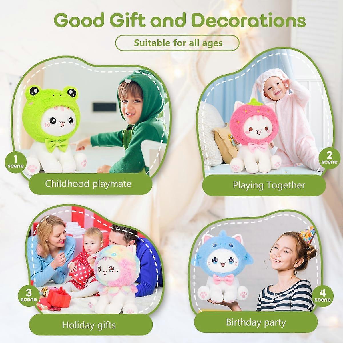 SBSG Cute Frog Cat Plush Toy 10" Kawaii Kitten Stuffed Animal, Cat ...