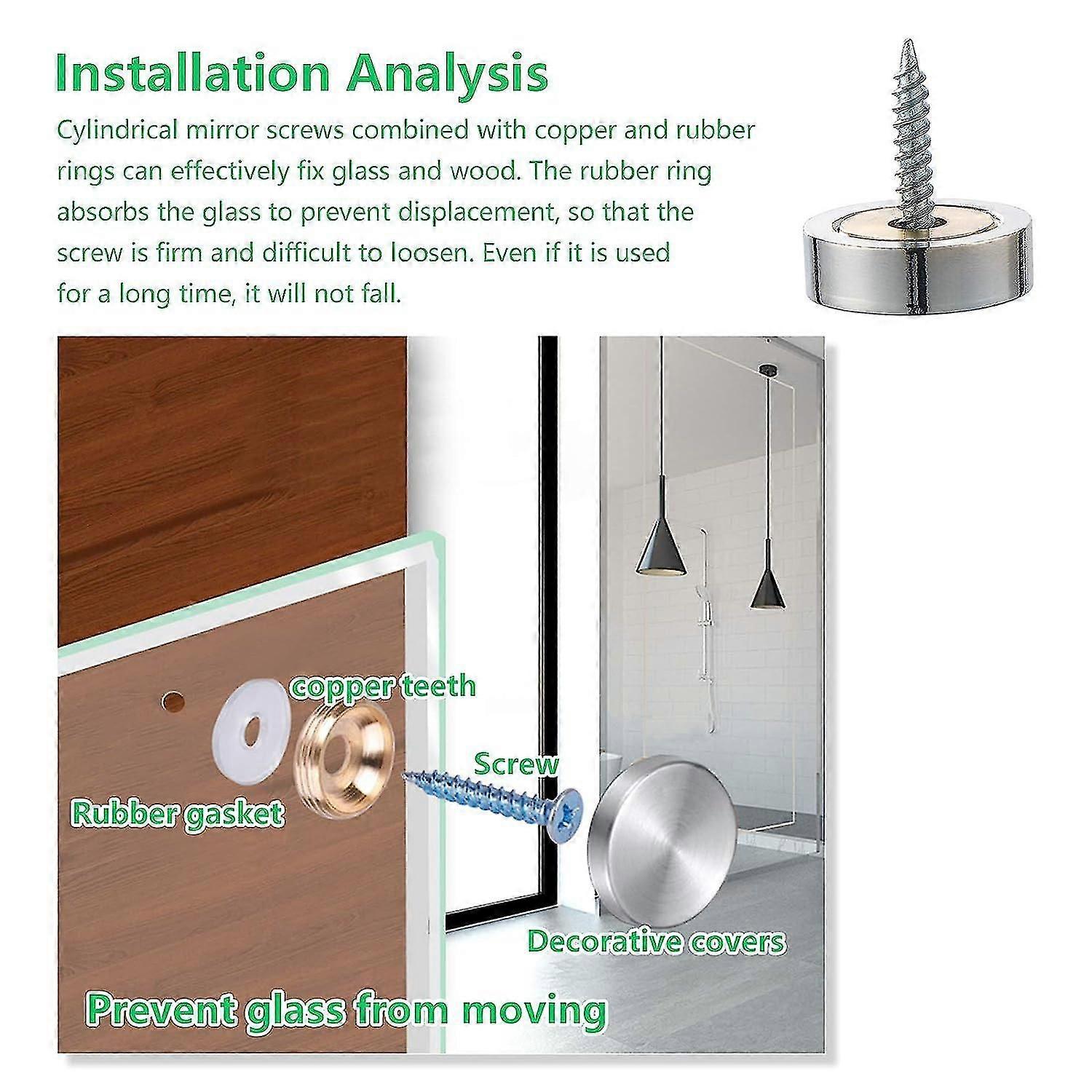 20pcs Brushed Stainless Steel Screws With Decorative Caps For Mirrors ...