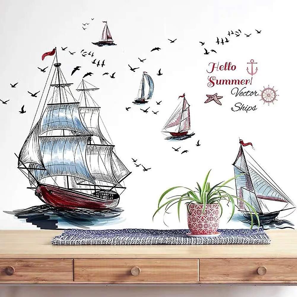 SAILBOAT wall decals large I boat fish sea ocean waterproof stickers I ...