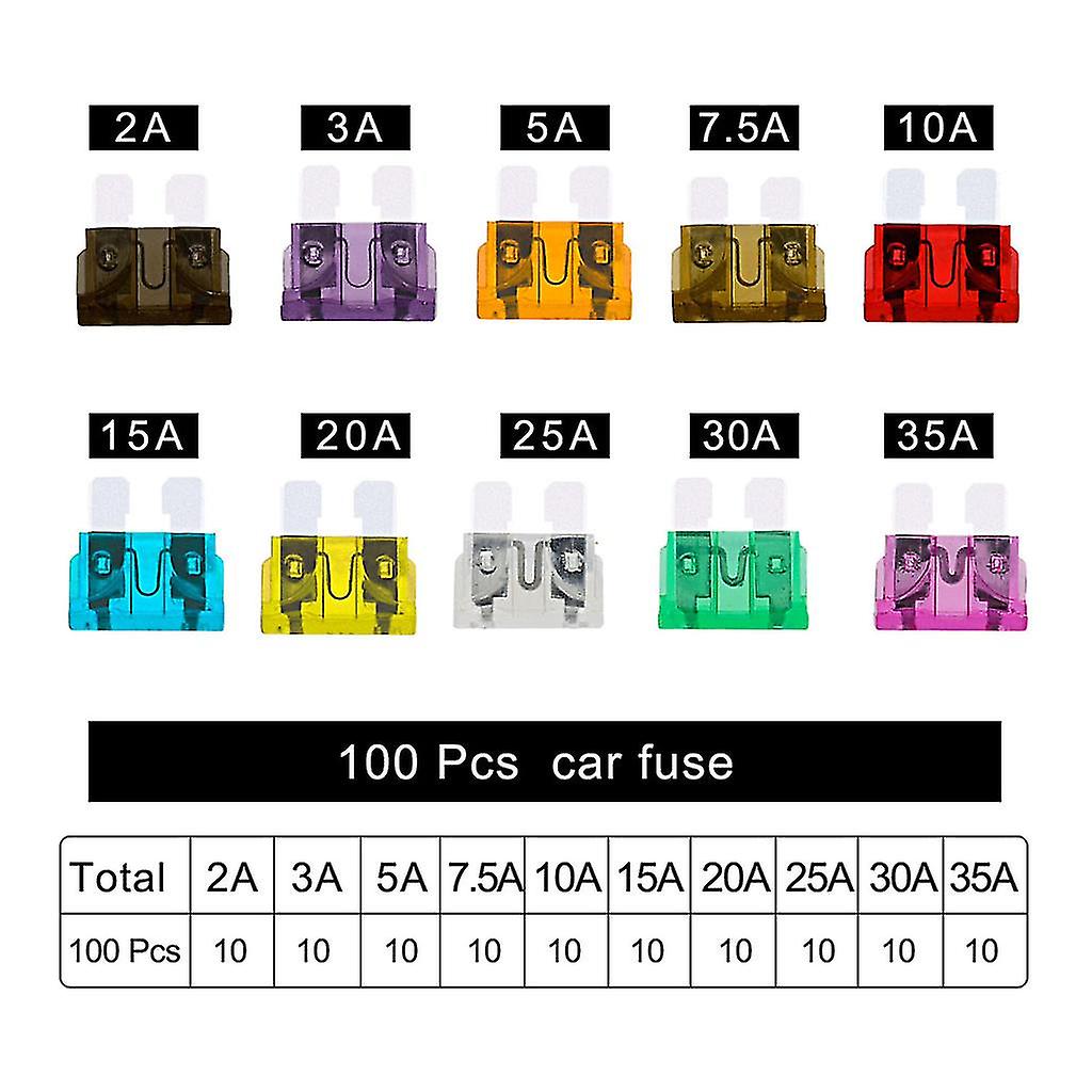 100pcs Auto Standard Blade Fuse Fuses 2a 3a 5a 7.5a 10a 15a 20a 25a 30a ...